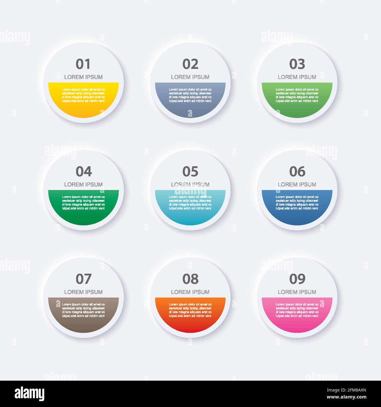 Infographics circle button with 9 data template. Vector illustration ...