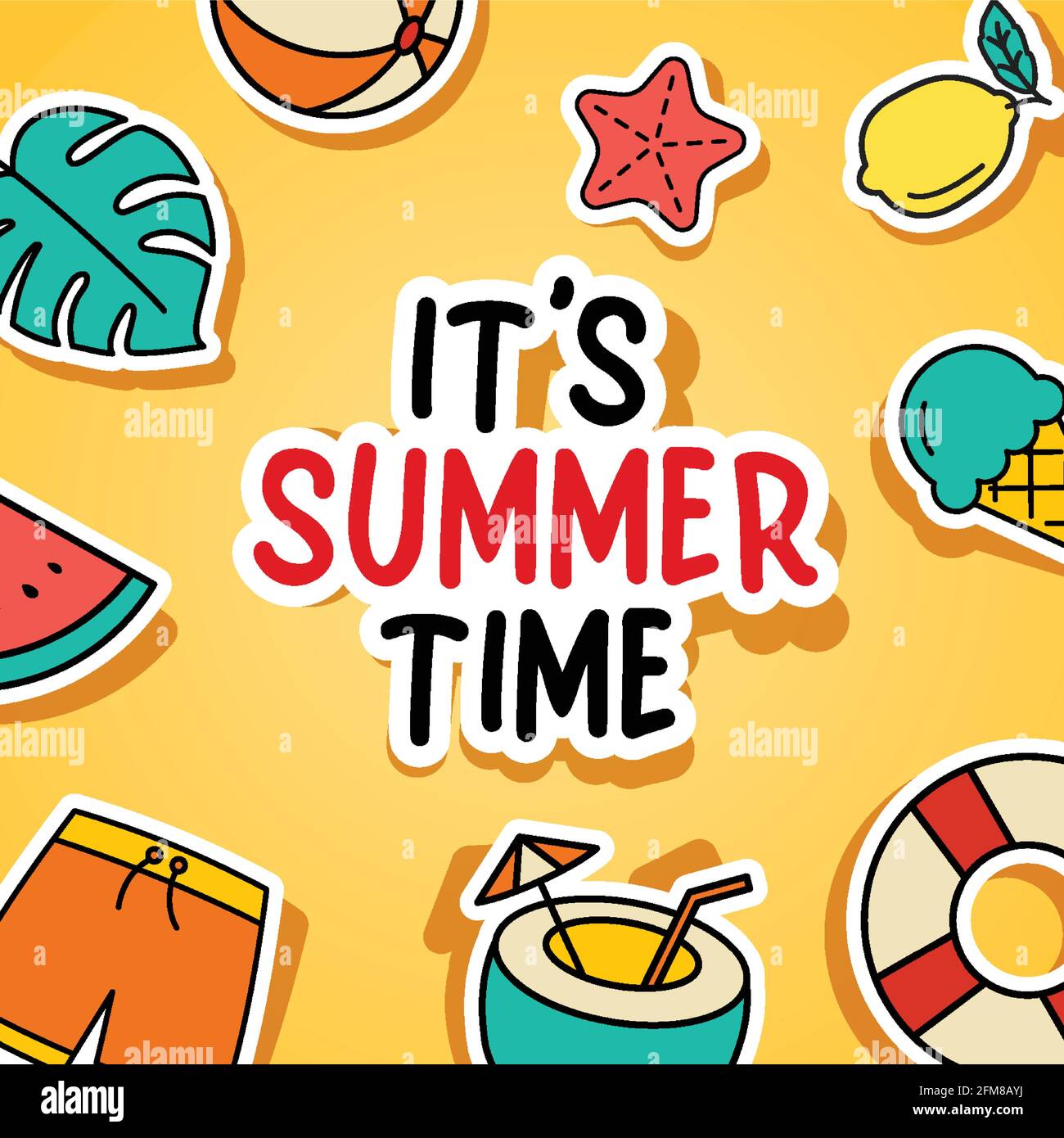 It's summer time background. Summer banner colorful tropical elements ...