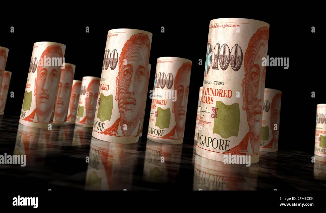 Singapore Dollar money pack 3d illustration. SGD banknote bundle stacks ...