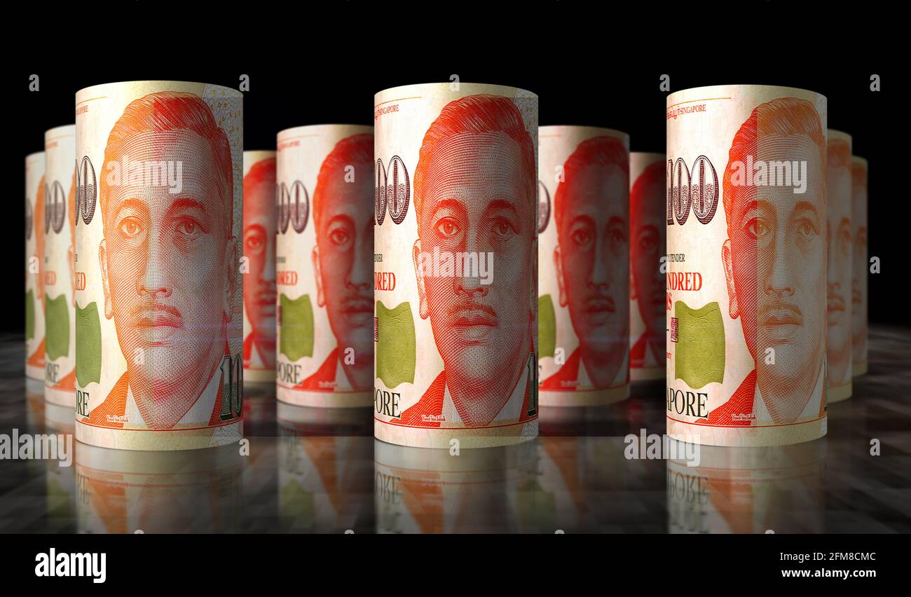 Singapore Dollar money pack 3d illustration. SGD banknote bundle stacks ...