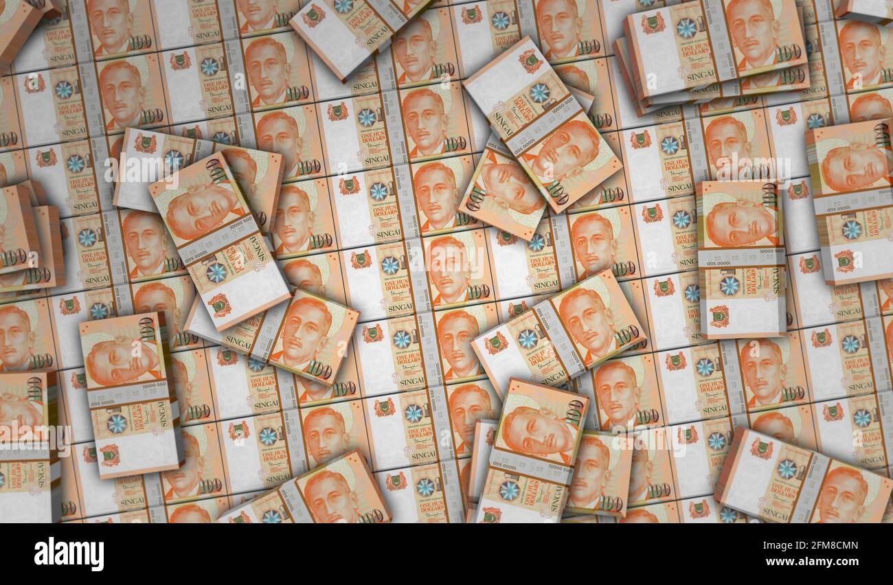 Singapore Dollar money pack 3d illustration. SGD banknote bundle stacks ...