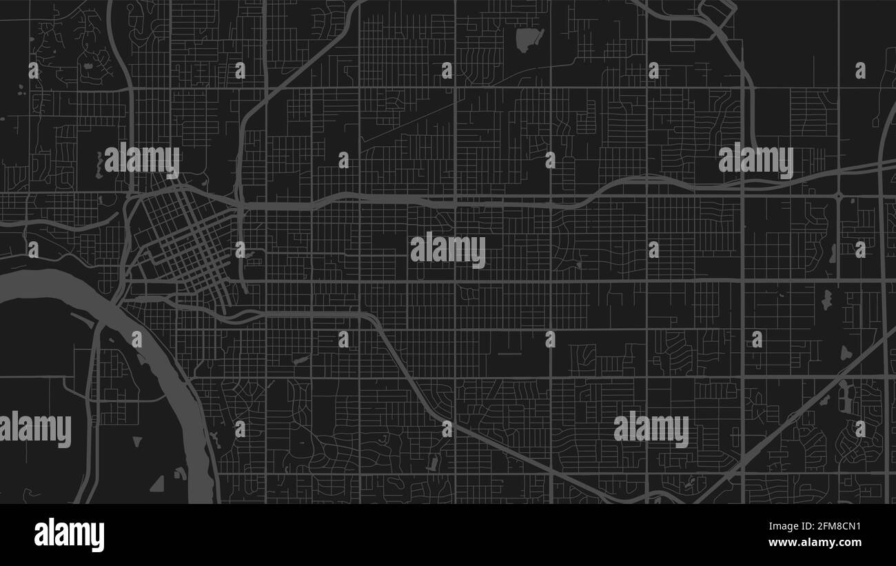 Black and dark grey Tulsa city area vector background map, streets and ...