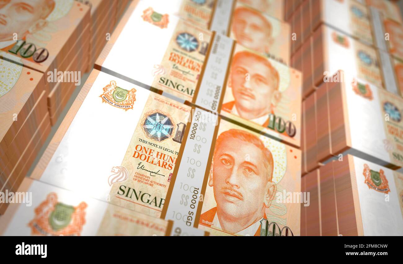 Singapore Dollar money pack 3d illustration. SGD banknote bundle stacks ...