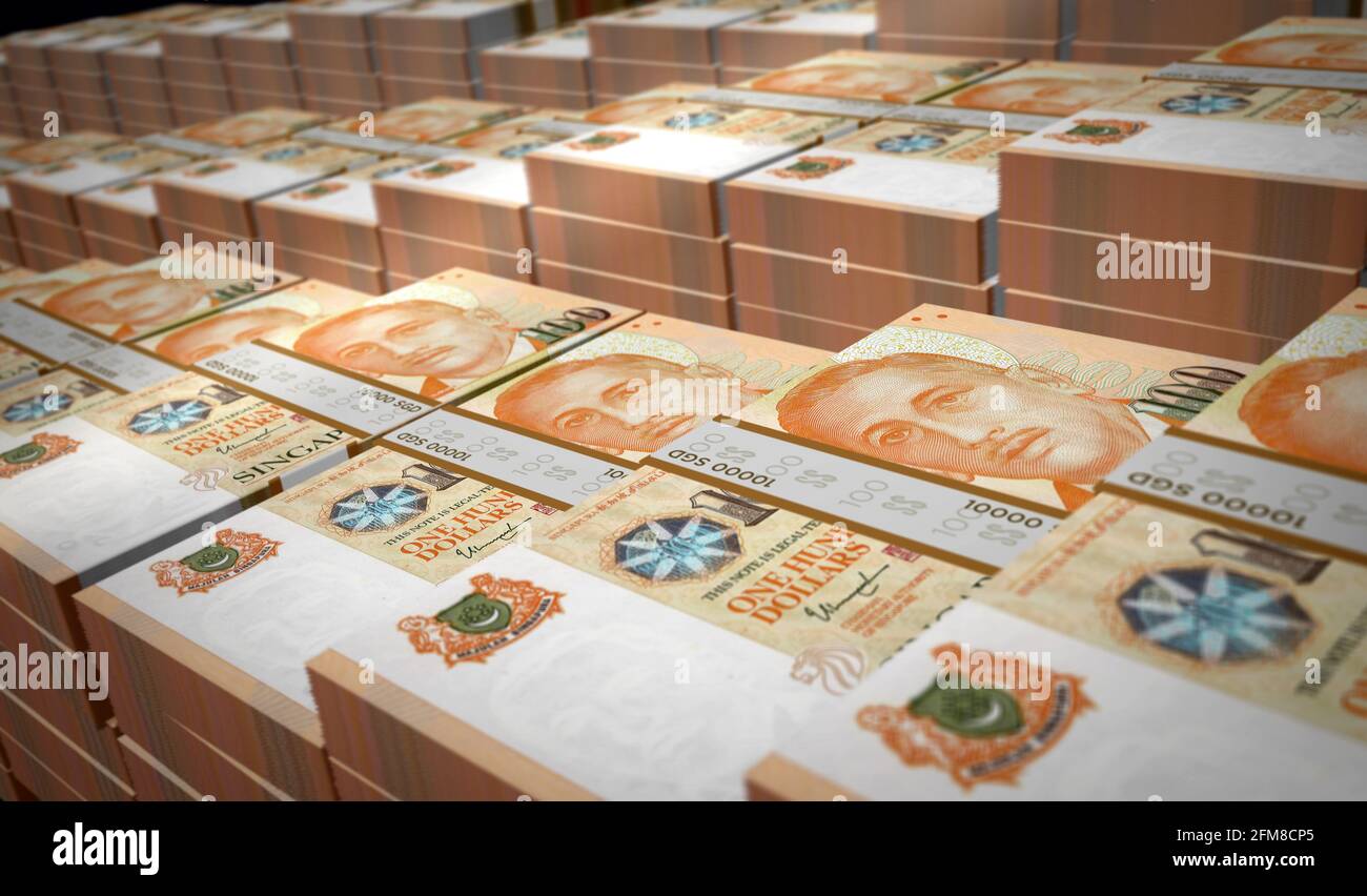 Singapore Dollar money pack 3d illustration. SGD banknote bundle stacks ...