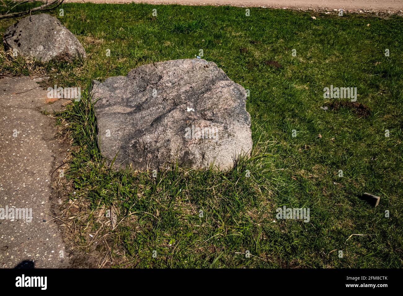 Stone on green grass Stock Photo - Alamy