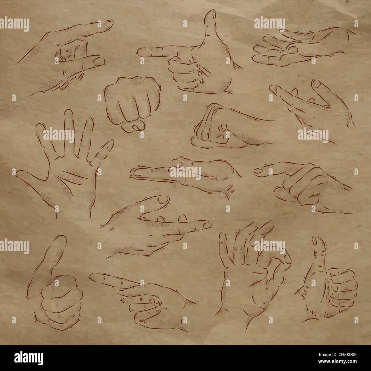 Painted hands in vintage style stylized drawing with kraft paper Stock ...