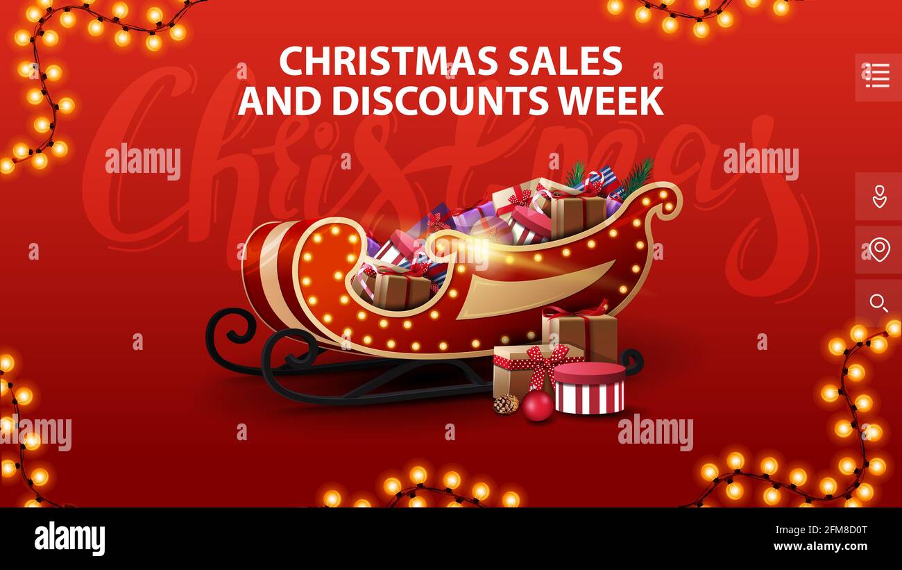 Christmas sales and discounts week, red banner with in minimalistic ...