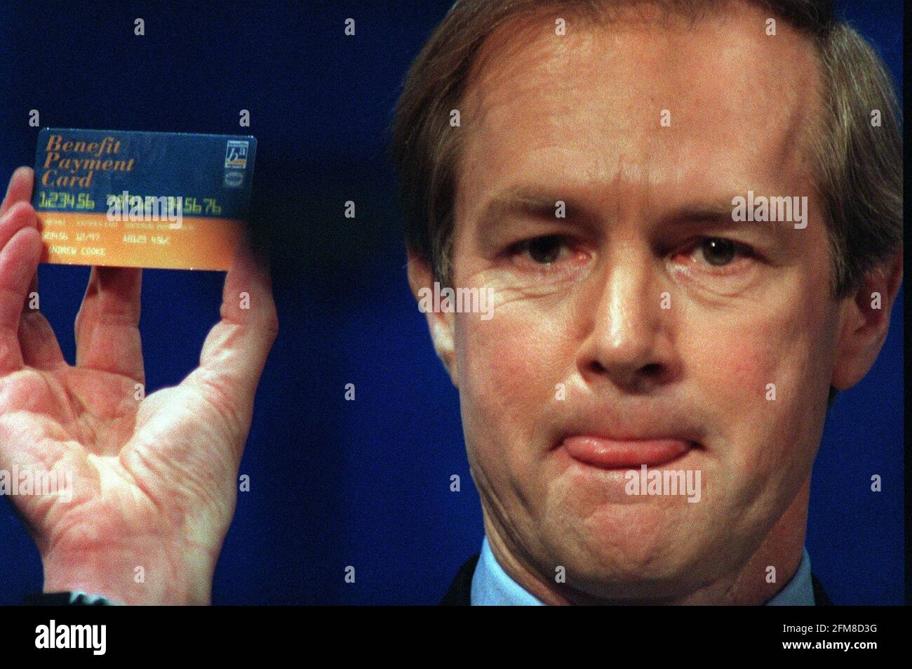Peter Lilley MP shows the Benefit Payment Card to the 1995 Tory Party ...