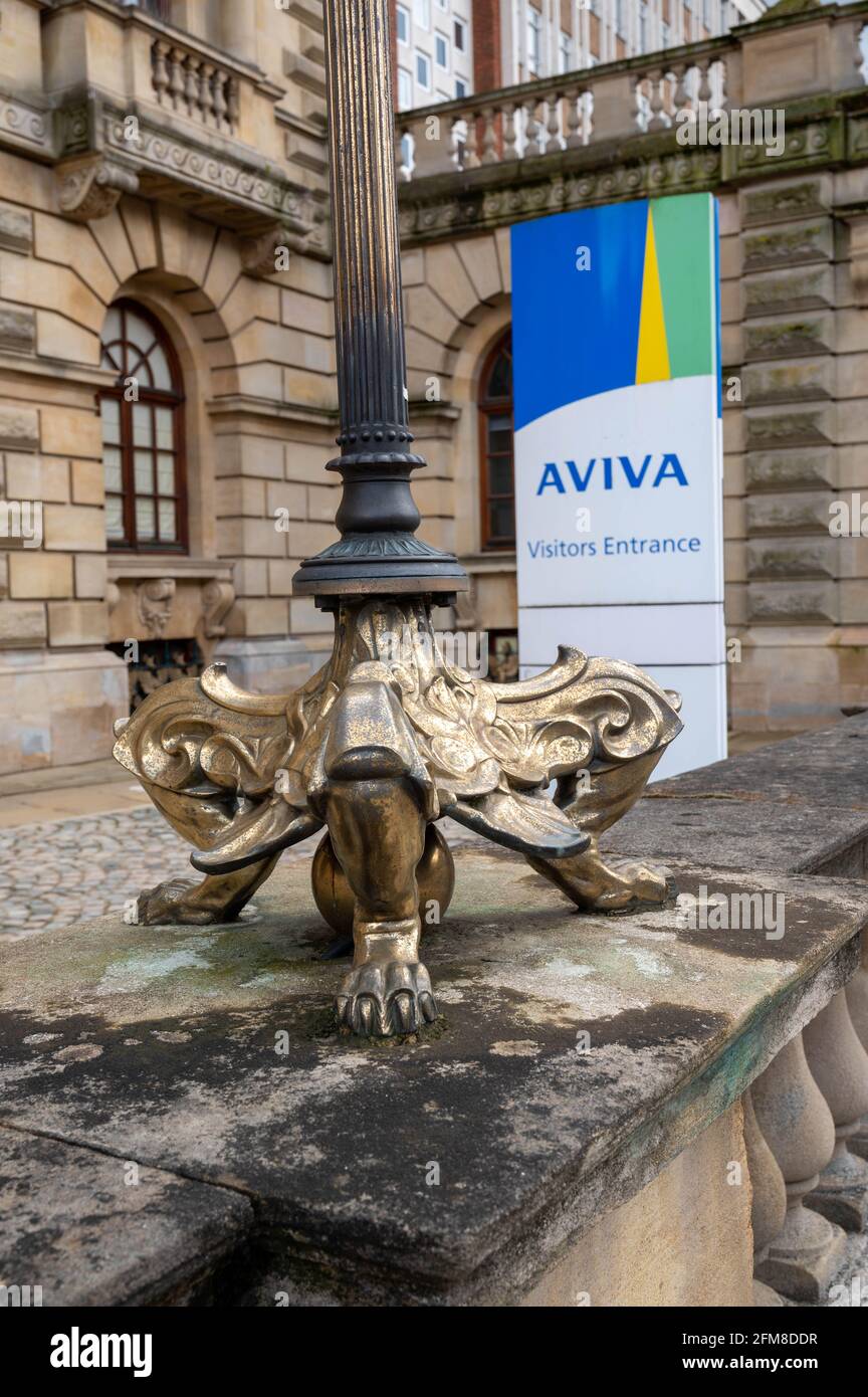 Brass pedestal at the entrance to Aviva insurance company on Surrey ...