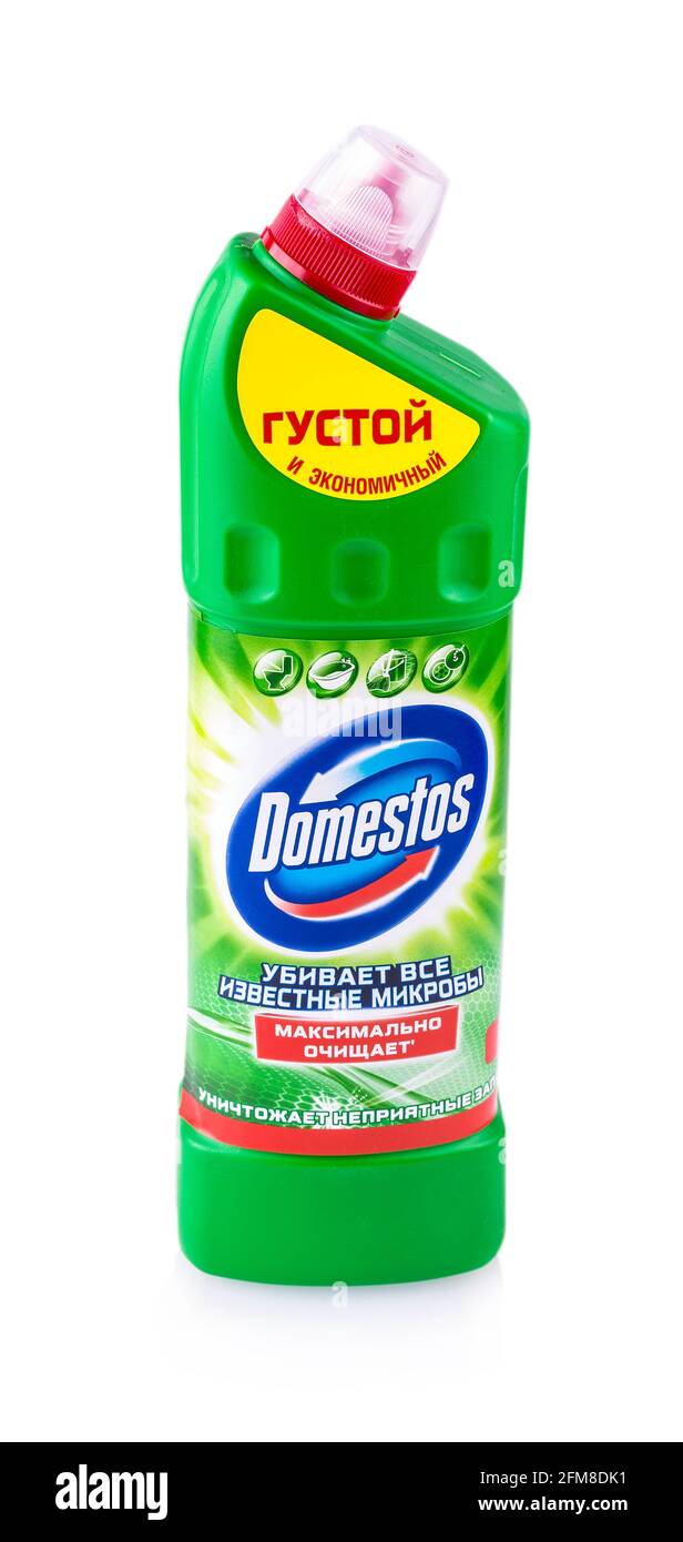 KAMCHATKA, RUSSIA- OCTOBER 16, 2016. Domestos isolated on white ...