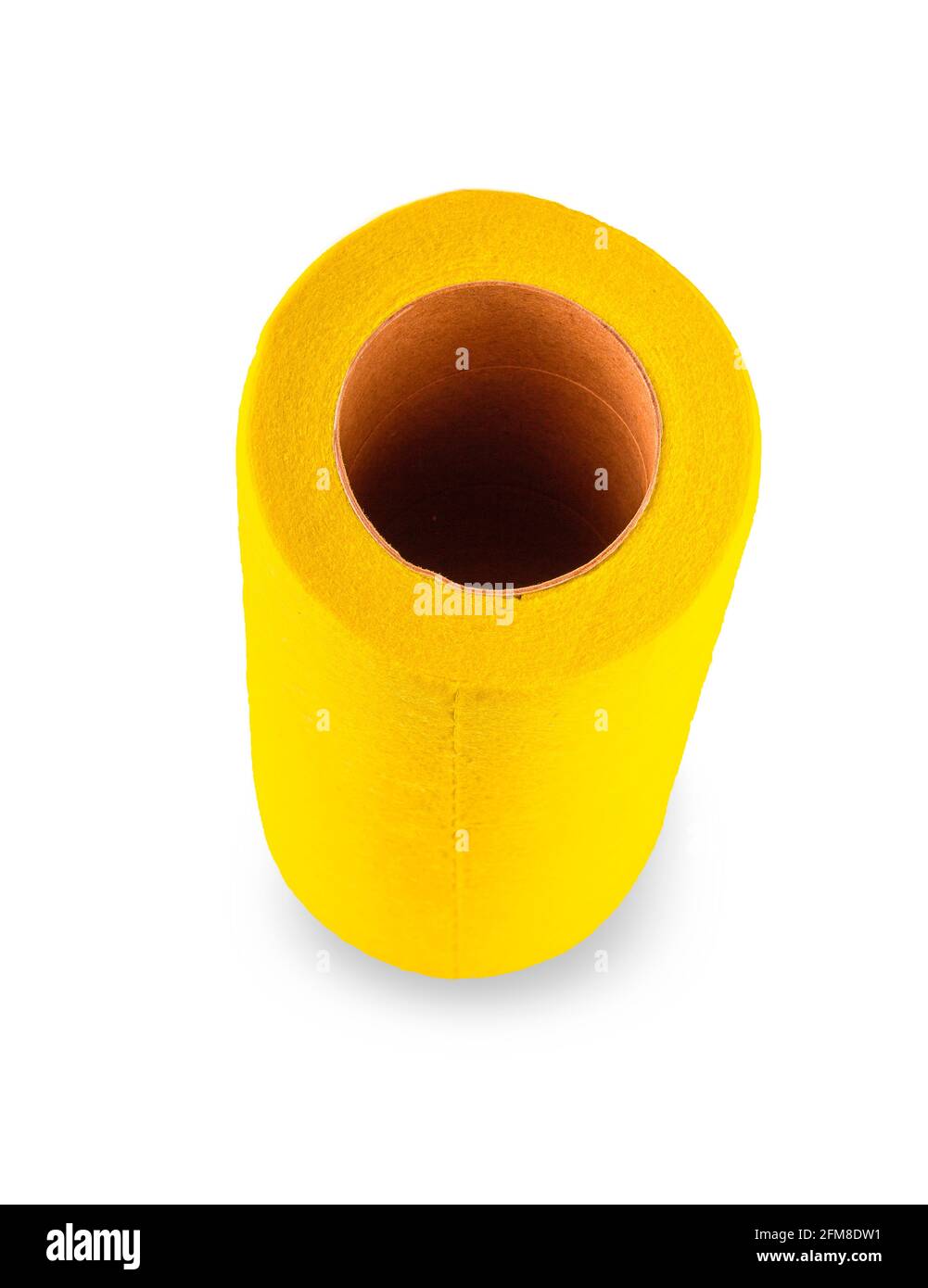 New yellow paper towel isolated on white background. View from above ...
