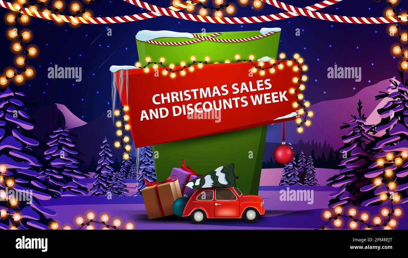 Christmas sales and discounts week, banner with red and green plate ...