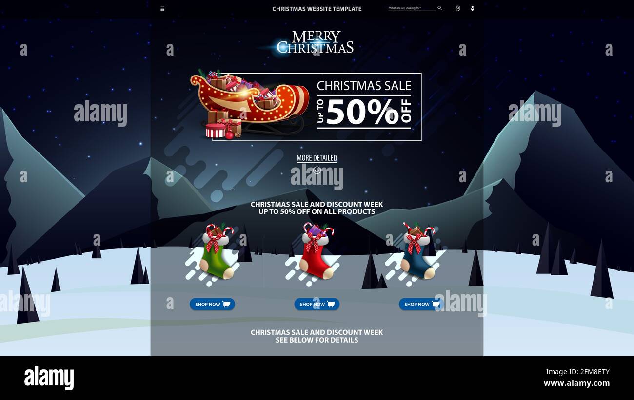 Christmas website template with discount banner with Santa Sleigh with ...