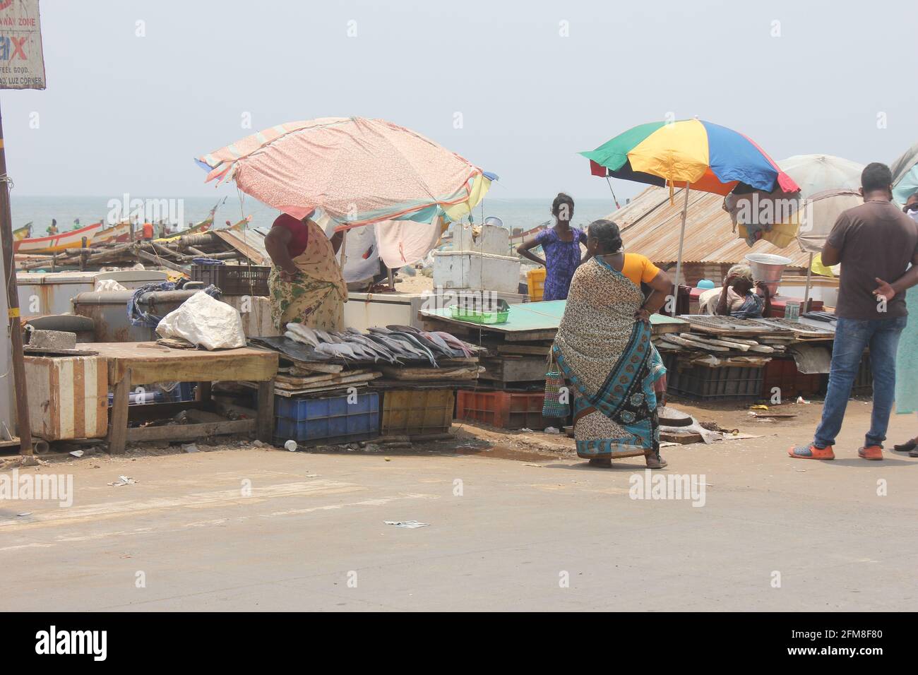 Street market selling fish and meat, India Stock Photo - Alamy