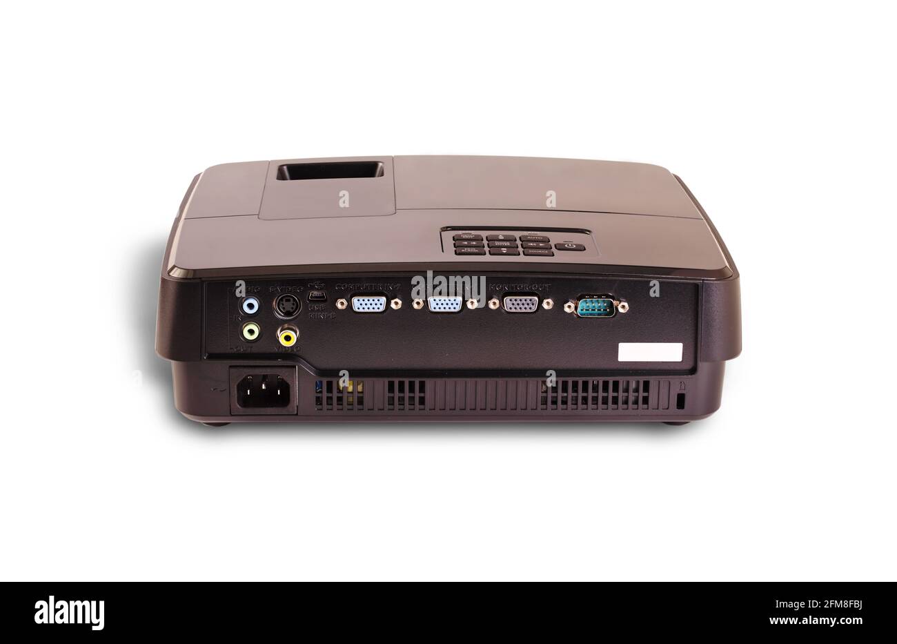 multimedia projector behind on white background Stock Photo - Alamy