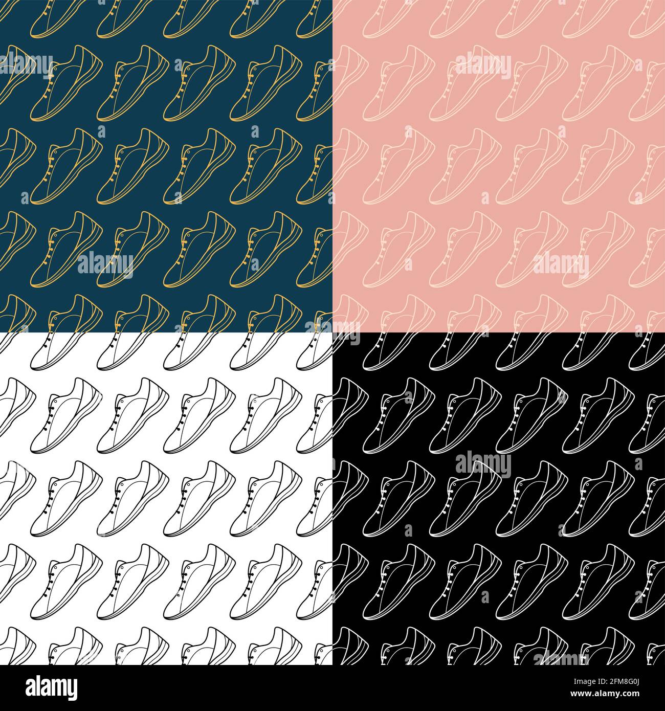 set of seamless patterns with sports sneaker and sole, running shoes ...
