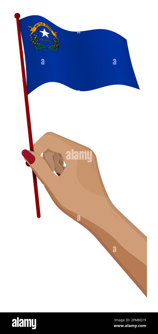 Female hand gently holds small flag of american state of Nevada ...