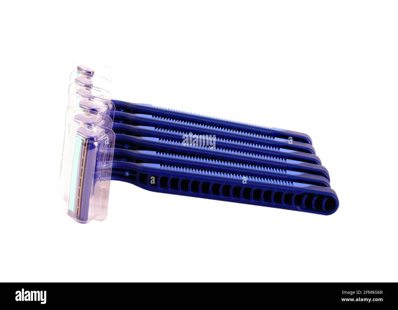 blue razor blades on white background Stock Photo - Alamy