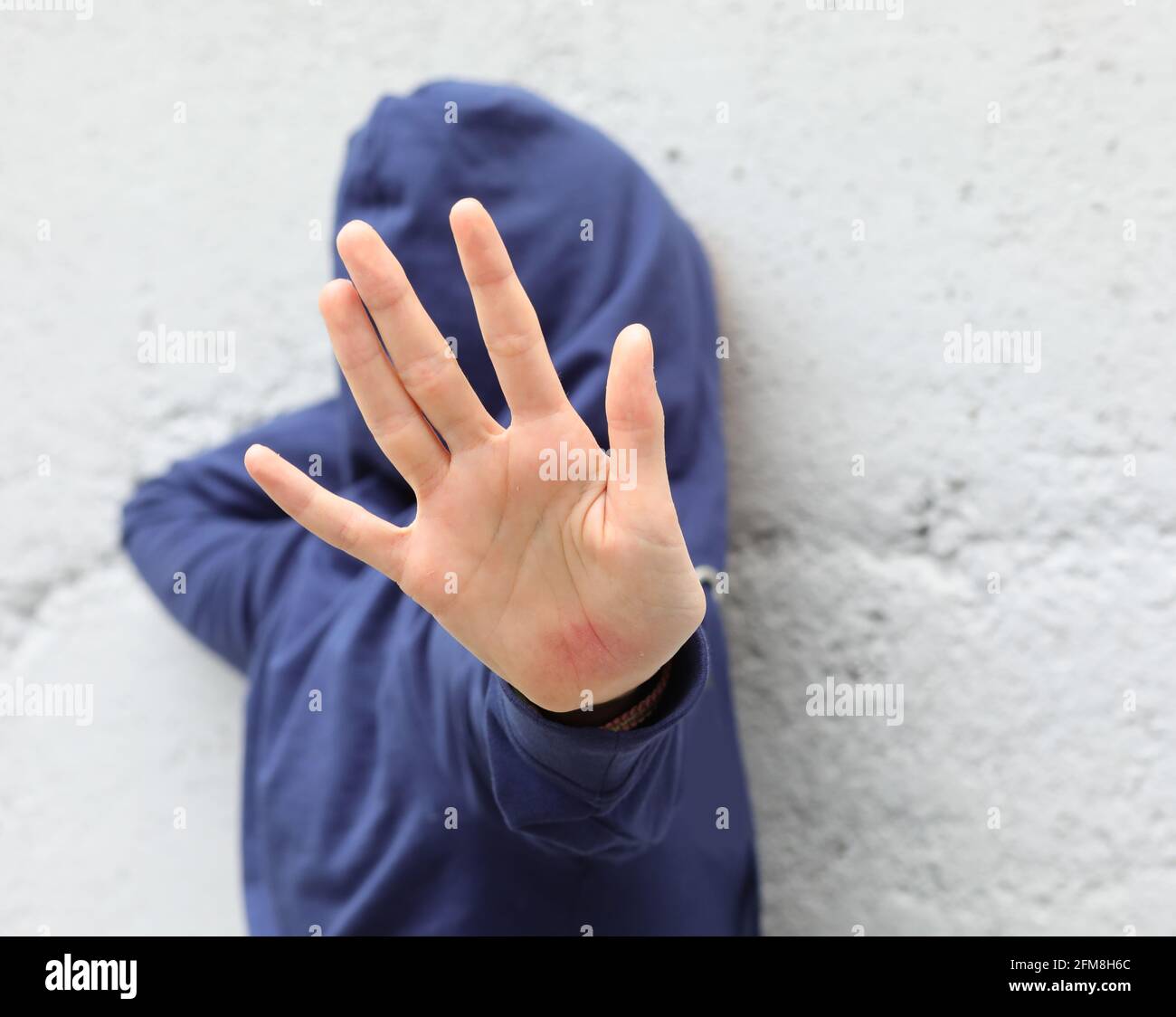 open hand of young girl trying to protect herself from violence Stock ...