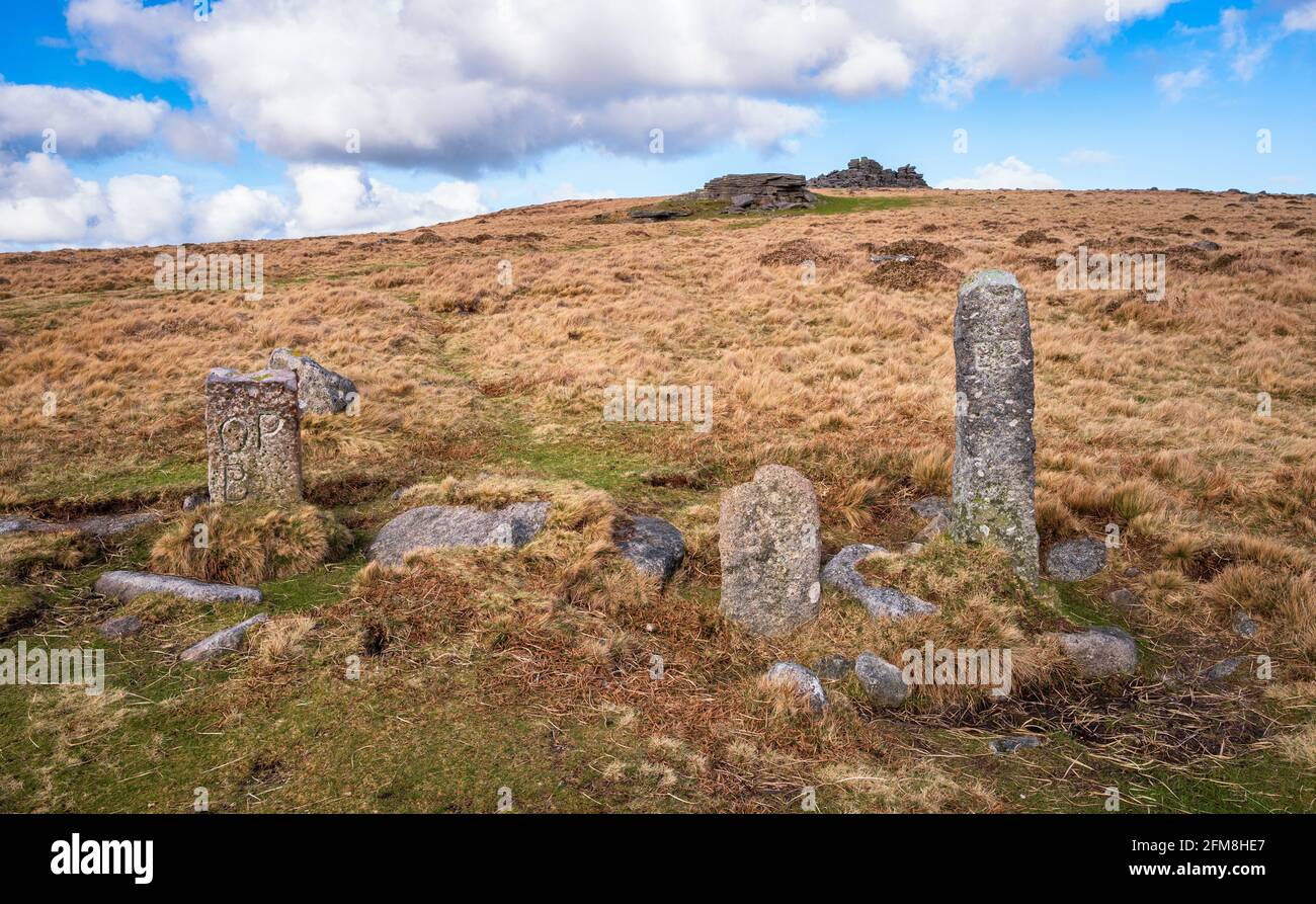 Cluster of parish boundary stones for Okehampton and Belstone, near ...