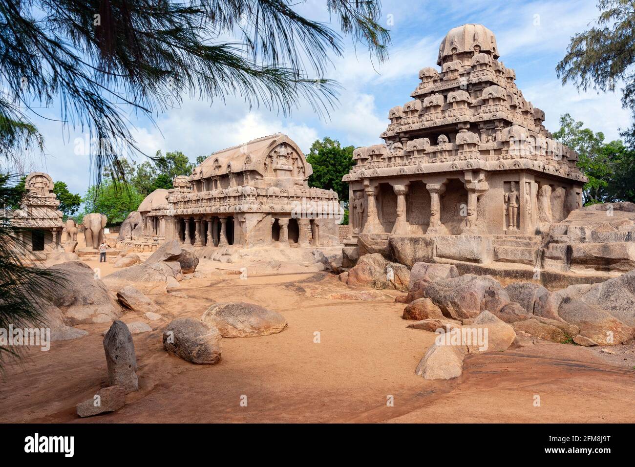 The ancient monolithic temples of the Panch Rathas in Mahabalipuram in ...