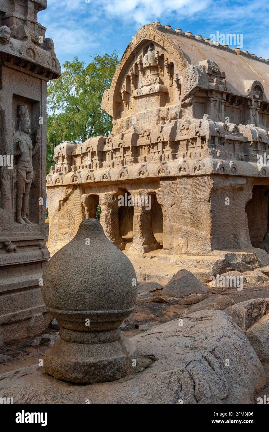 The ancient monolithic temples of the Panch Rathas in Mahabalipuram in ...