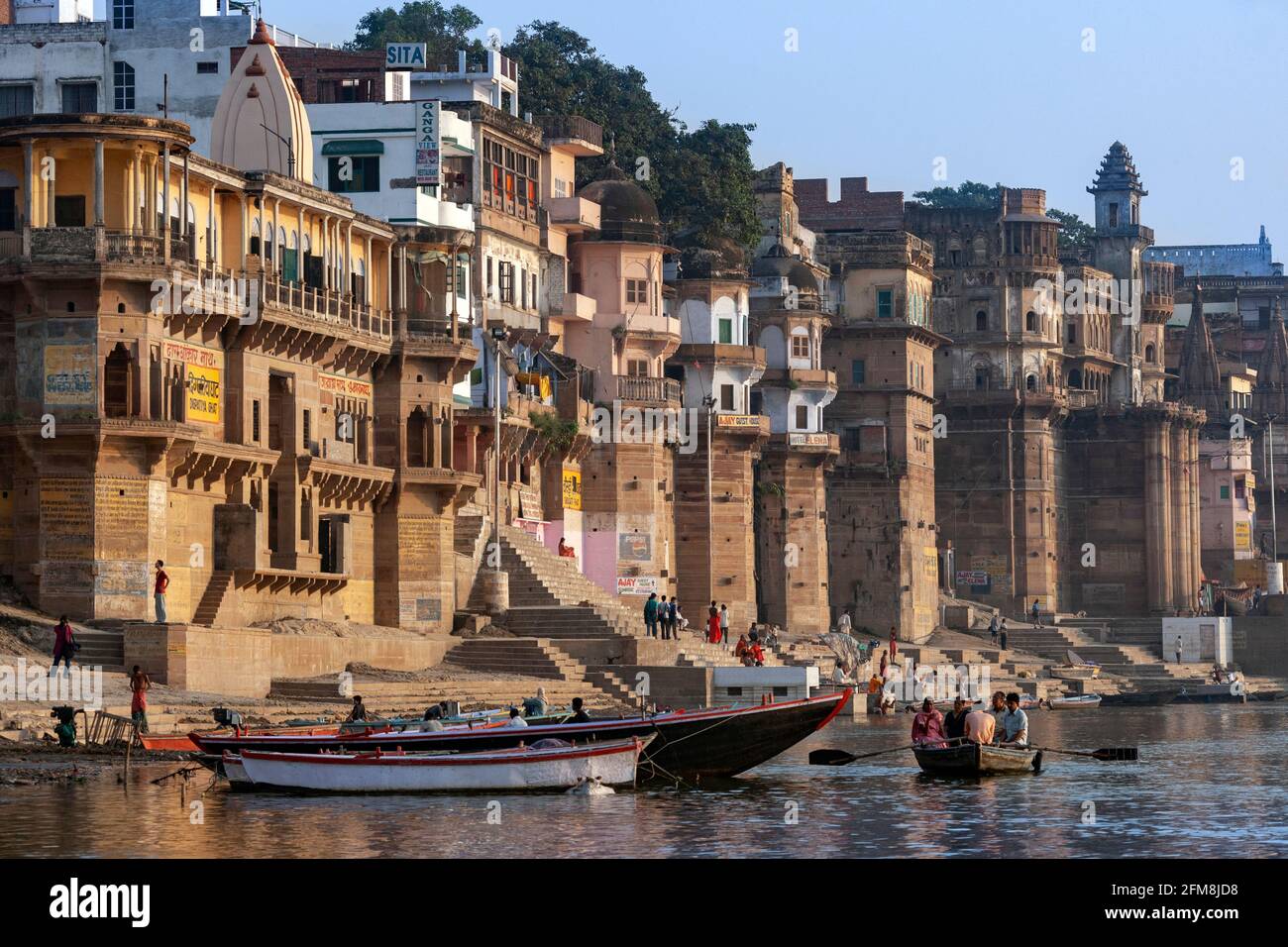 The Hindu Ghats on the Holy River Ganges in Varanasi, northern India ...