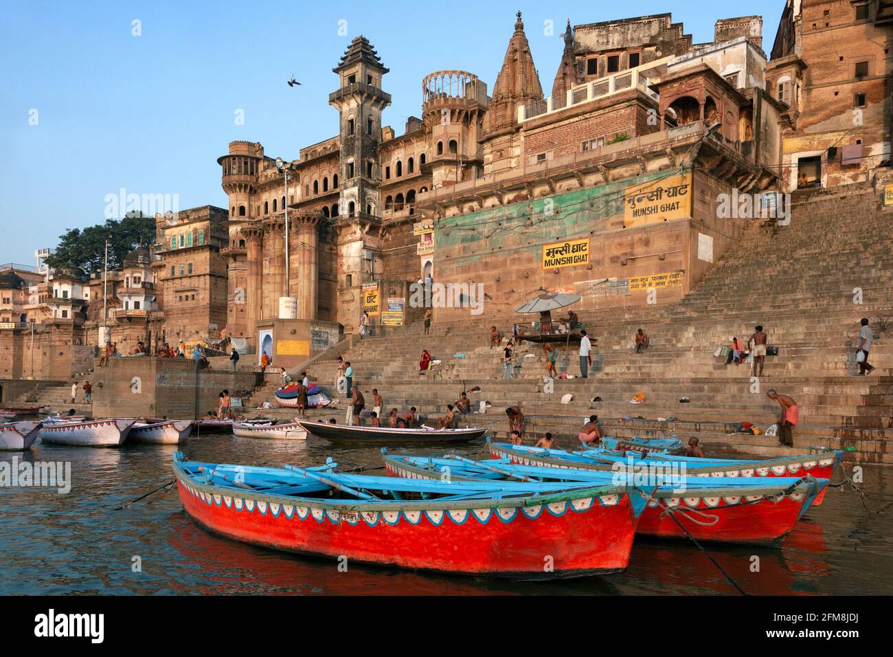 The Hindu Ghats on the Holy River Ganges in Varanasi, northern India ...