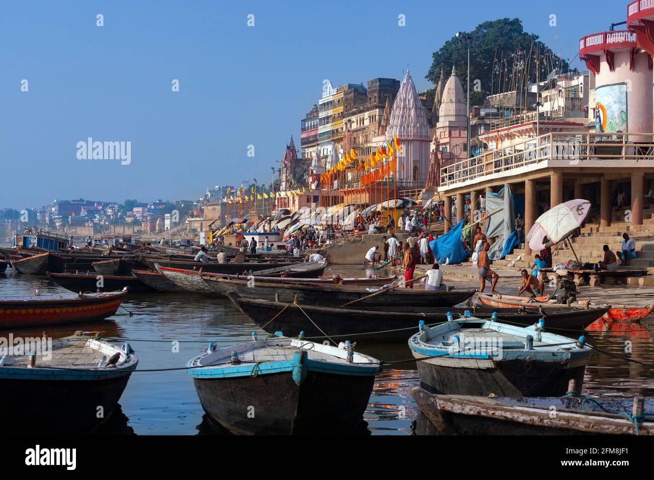The Hindu Ghats on the Holy River Ganges in Varanasi, northern India ...