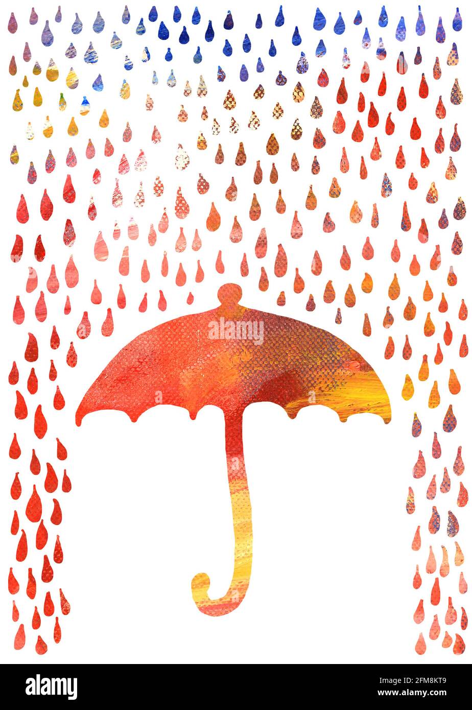 Illustration of an umbrella in rain, created using mixed media ...