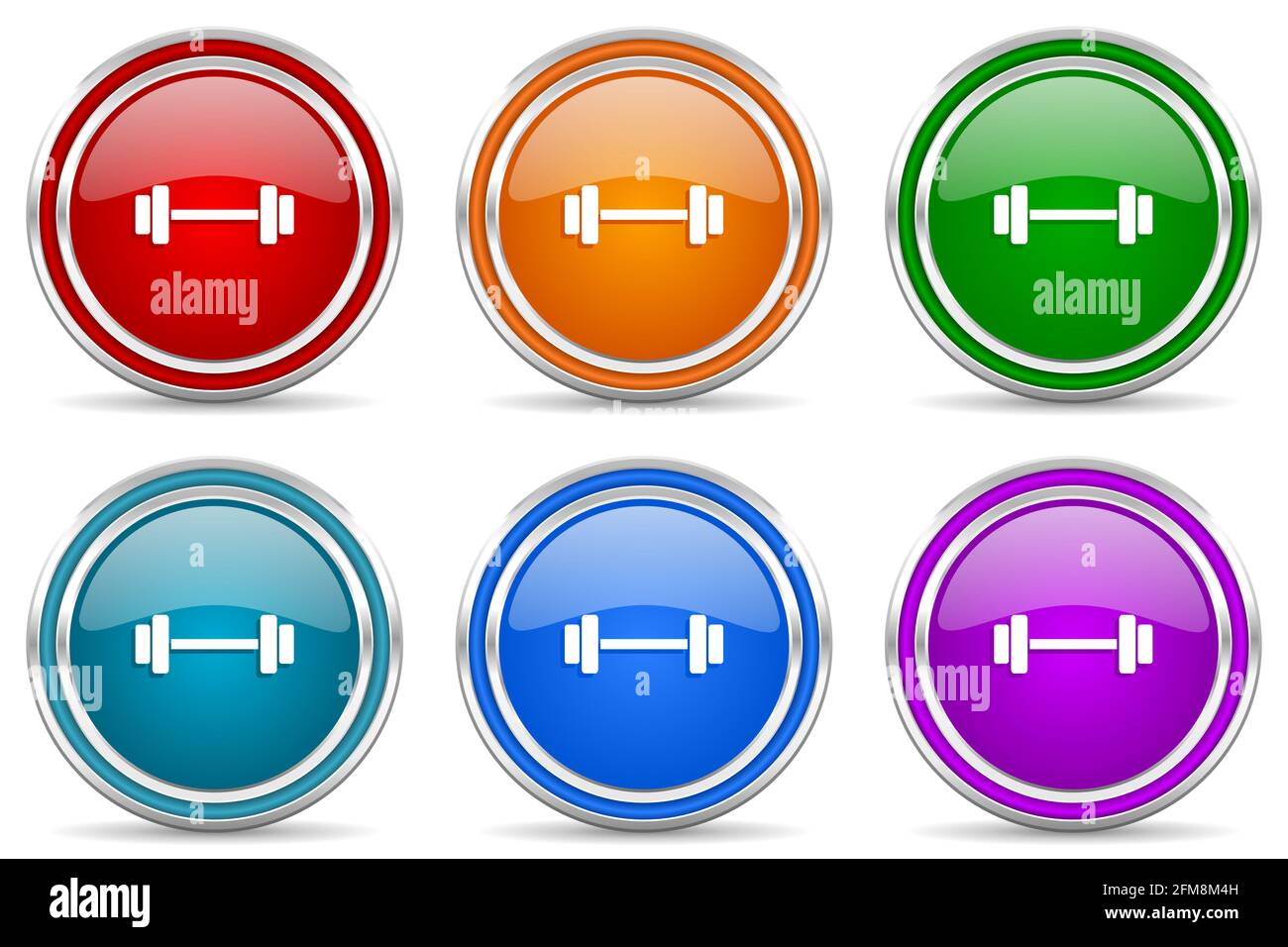 Fitness, gym, sport silver metallic glossy icons, set of modern design ...