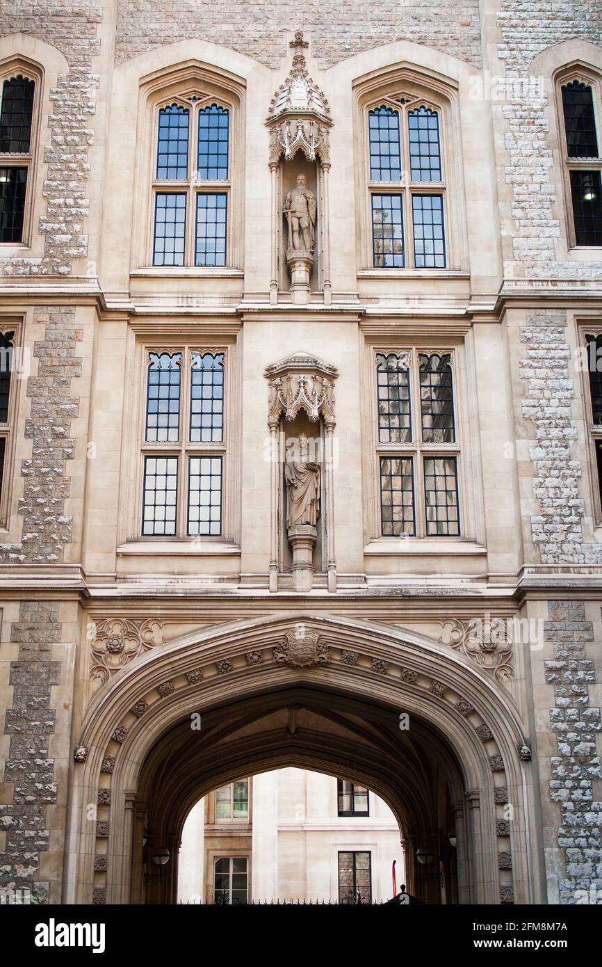 The entrance gate to the courtyard of Maughan Library, the main library ...