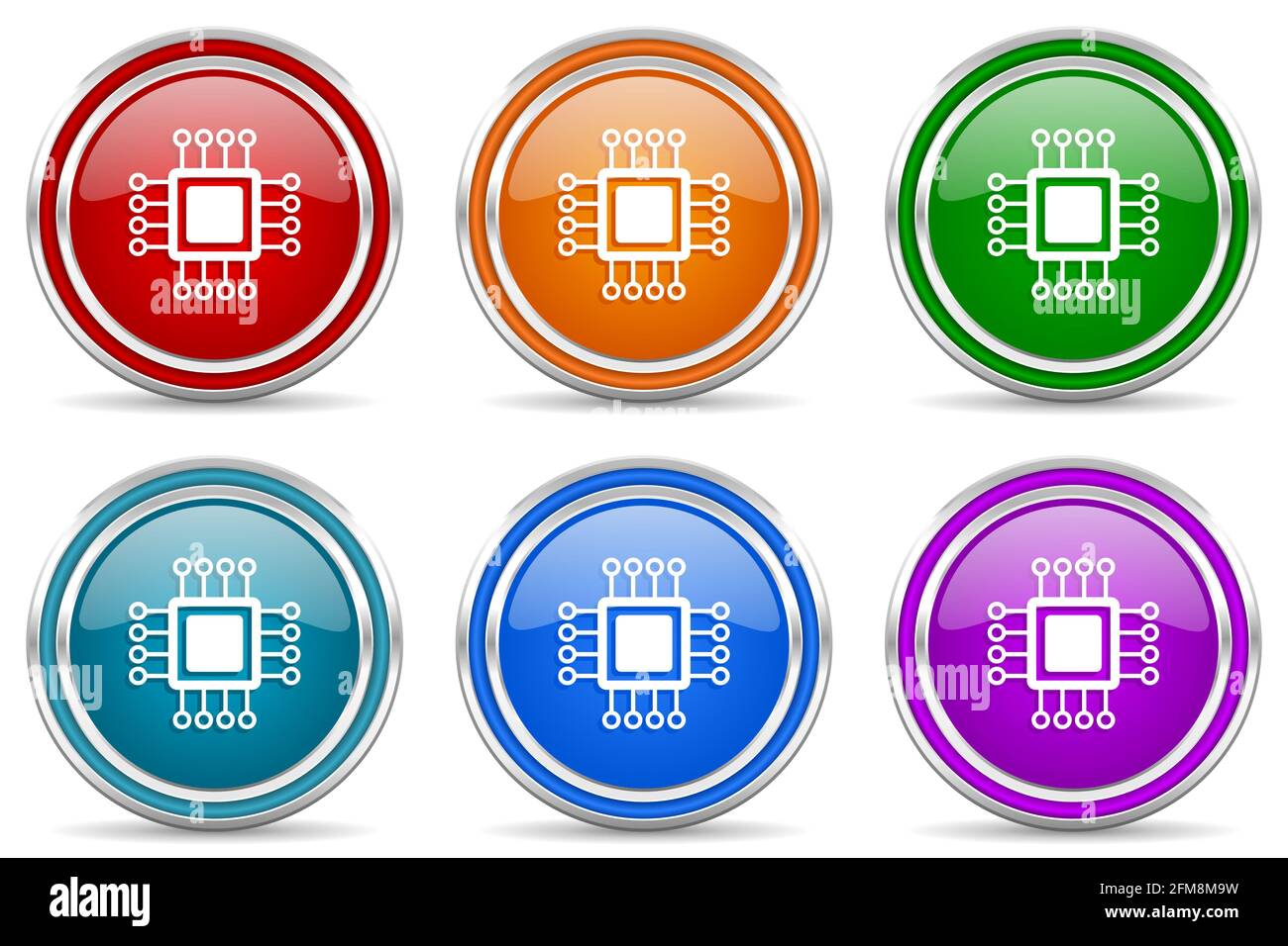 Circuit, technology, chip, processor silver metallic glossy icons, set ...
