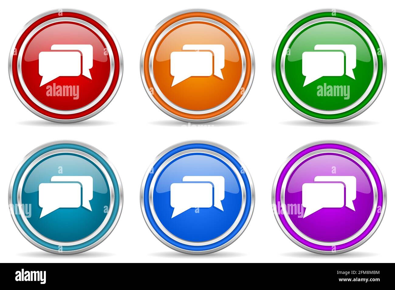 Message, bubble, dialog silver metallic glossy icons, set of modern ...