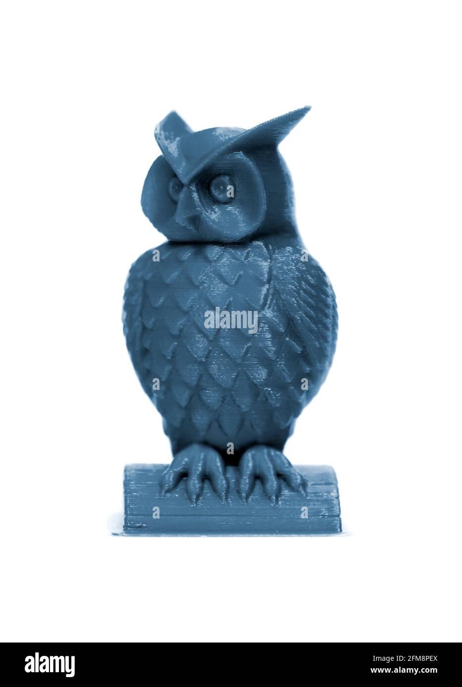 Abstract object of blue color printed by 3d printer isolated on white ...