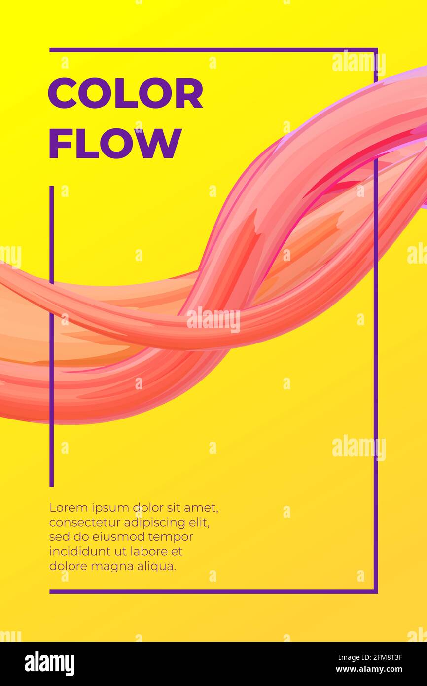 Modern colorful dynamic fluid flow poster template. Red wave liquid ...