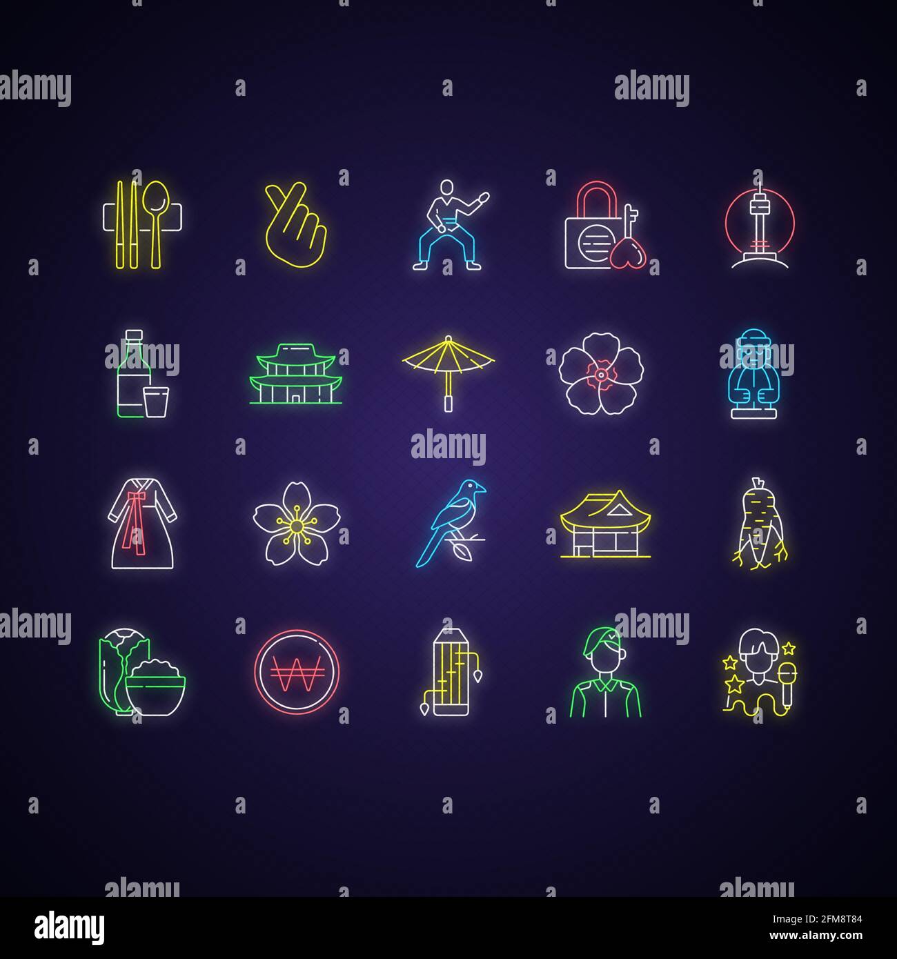 Korea neon light icons set Stock Vector Image & Art - Alamy