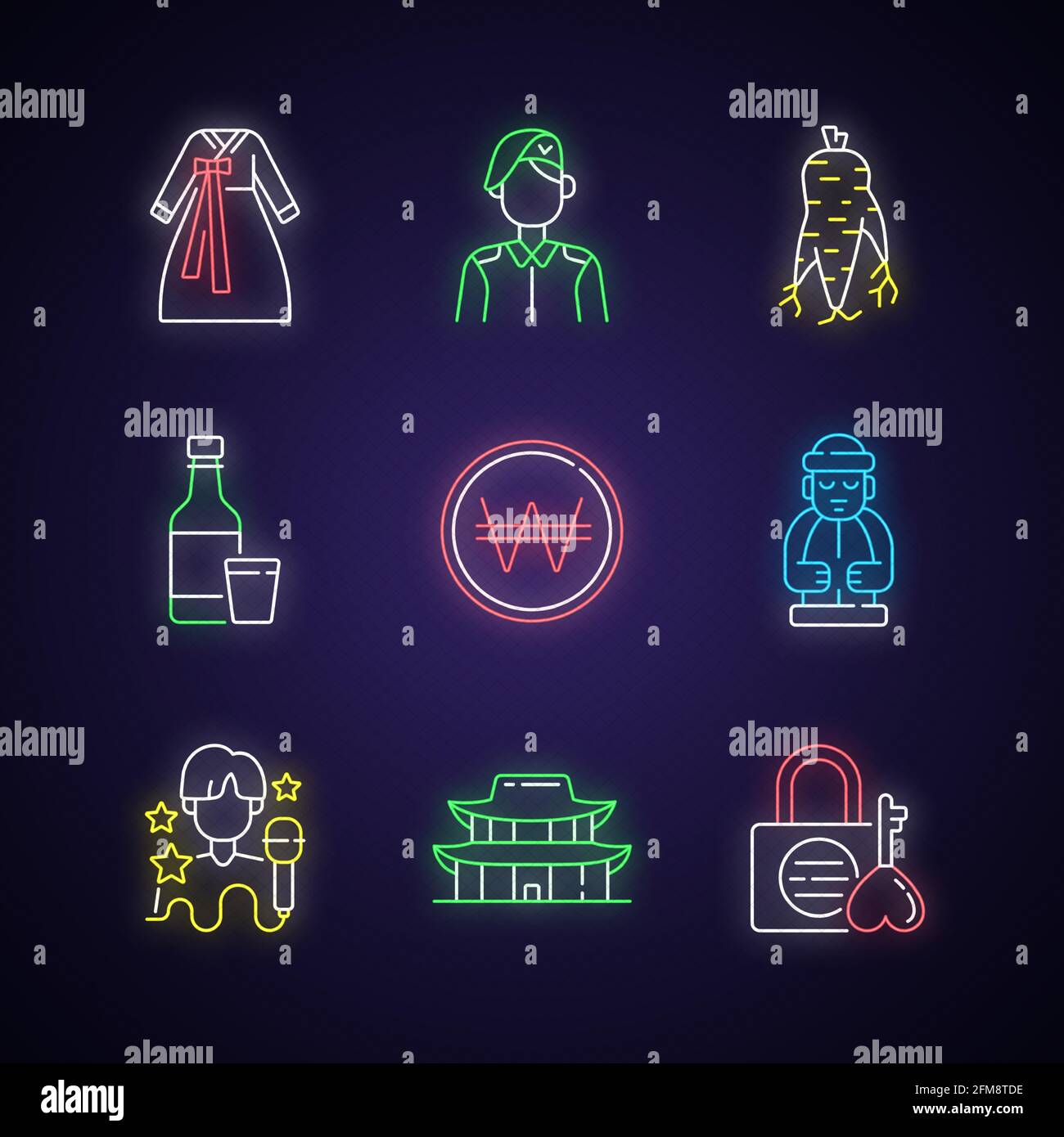 Culture of Korea neon light icons set Stock Vector Image & Art - Alamy