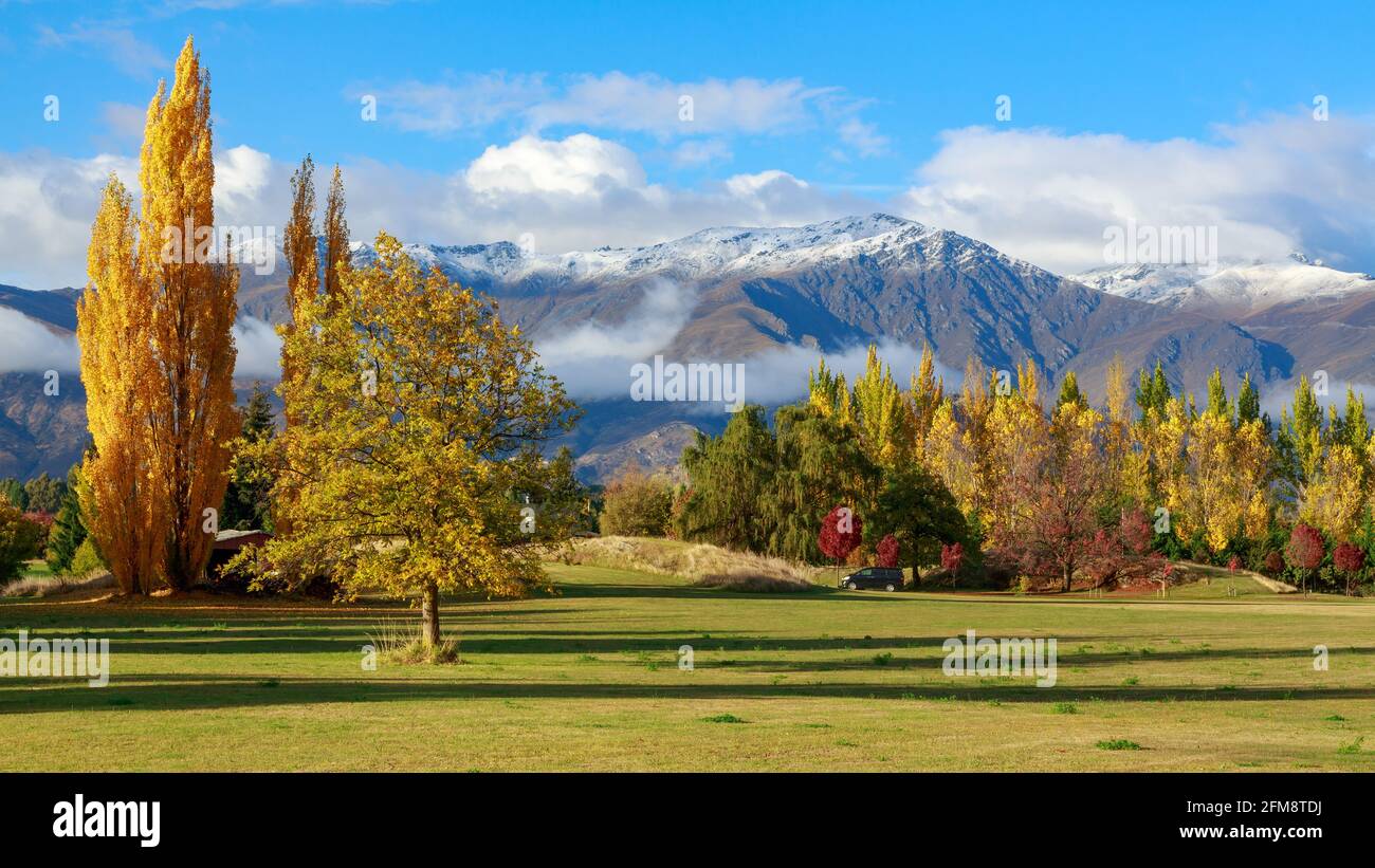 Autumn landscape panorama, South Island, New Zealand. Colorful fall ...