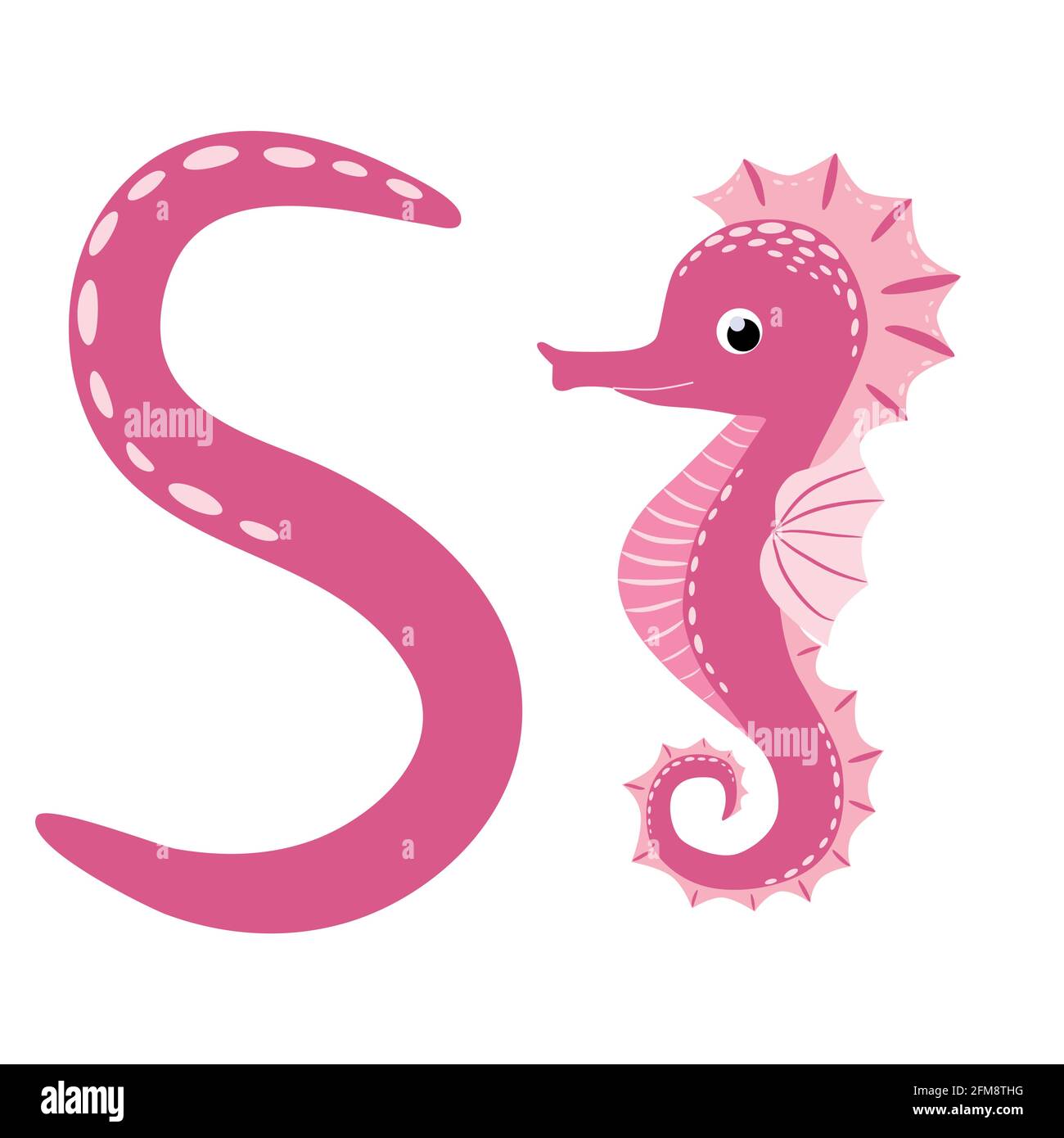 Sea horse. S letter. Cute children animal alphabet. Funny cartoon ...
