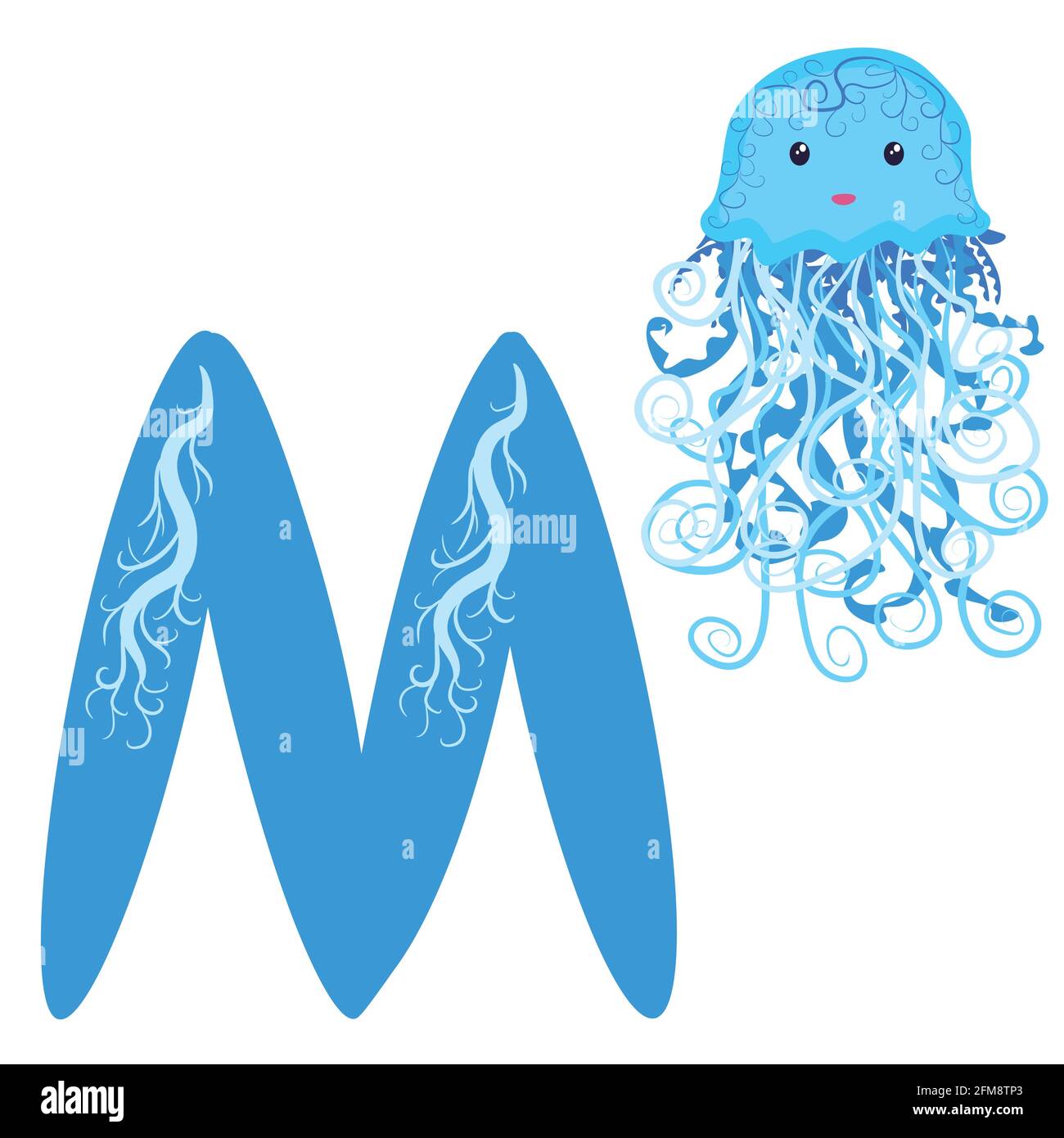 Medusa and the letter M. Funny alphabet for children with animals, for ...