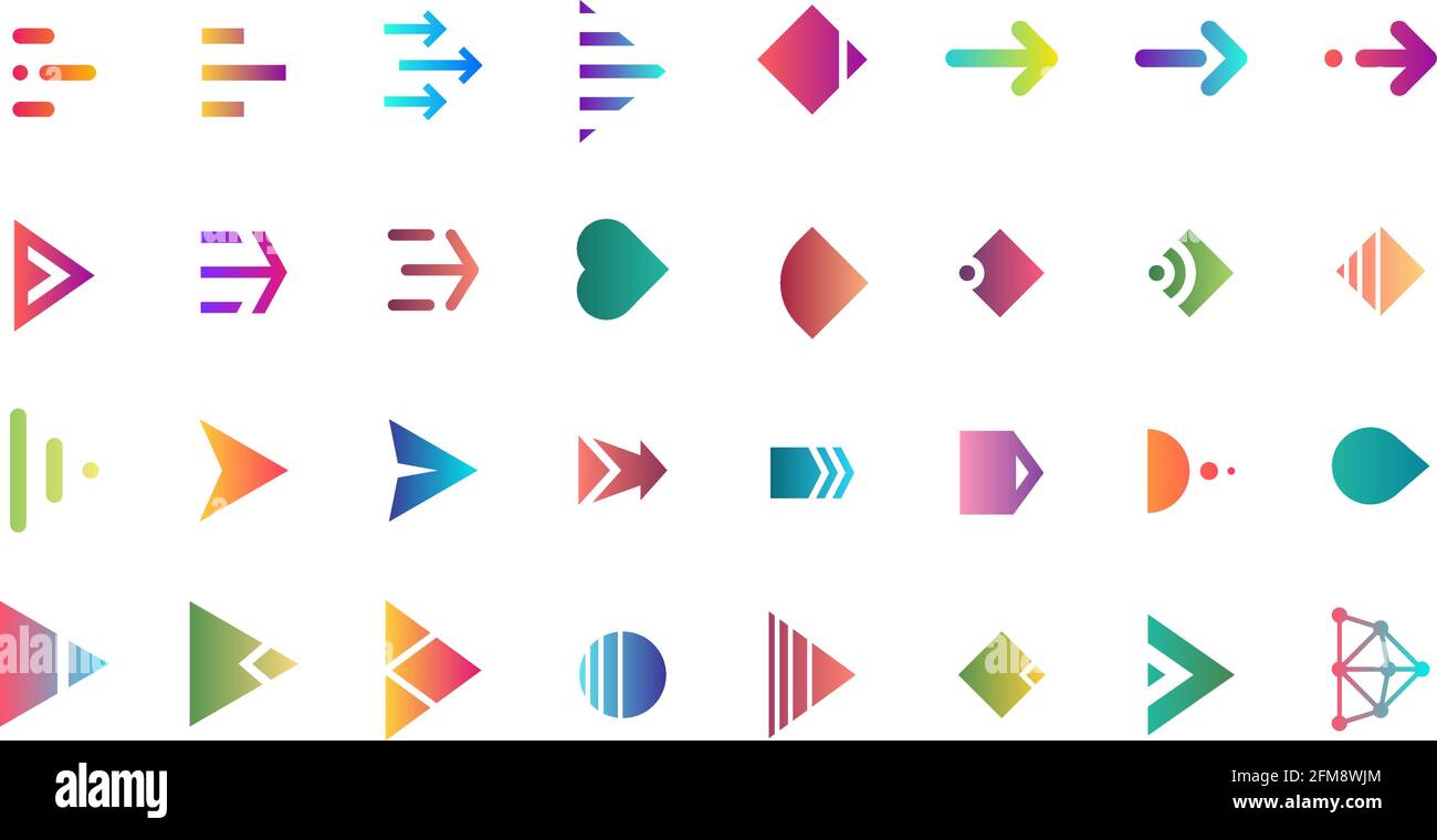 Swipe arrow right gradient button icon set. Application and social network scroll cursor ...