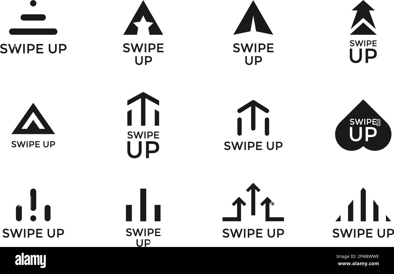 Swipe up story button icon set. Application and social network scroll arrow pictogram for ...