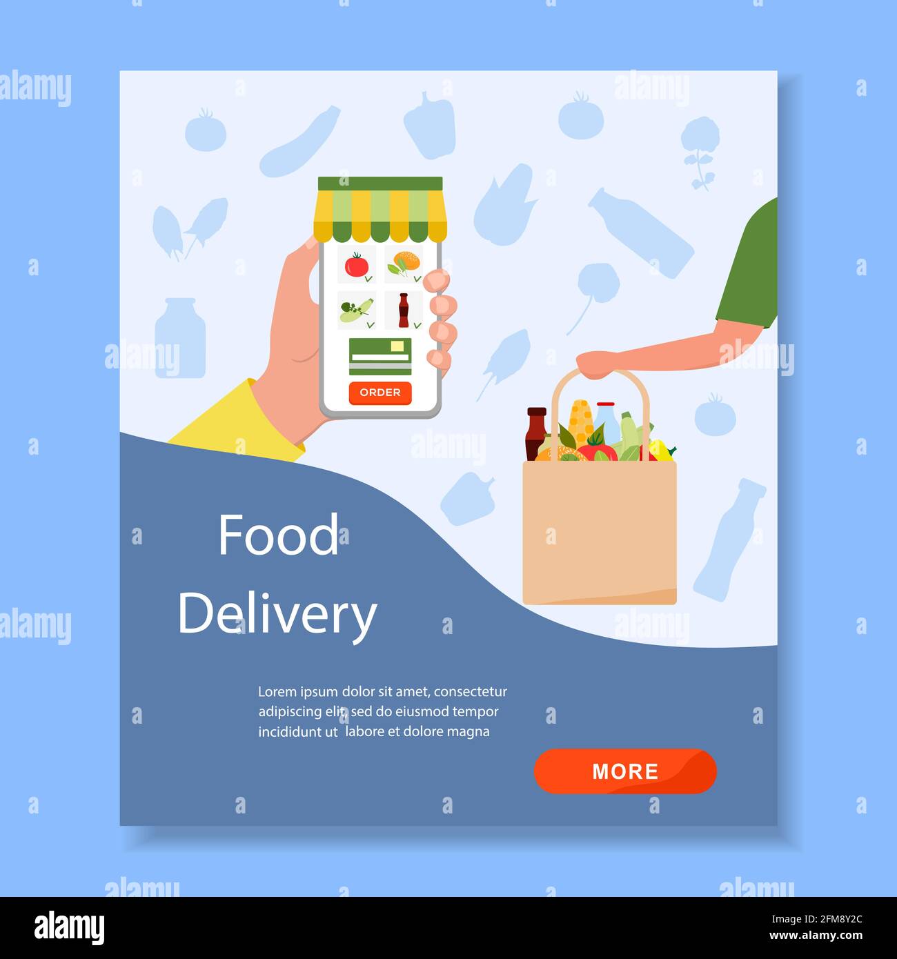 Vector illustration Online Grocery store. Ordering food in application ...