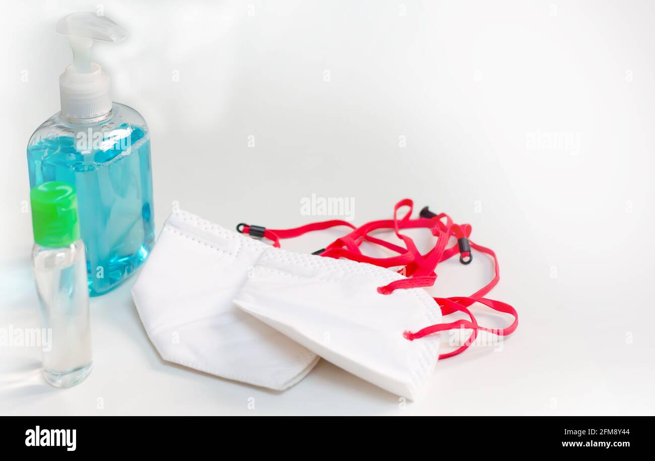 Corona virus prevention surgical masks, and hand sanitizer gel, liquid ...