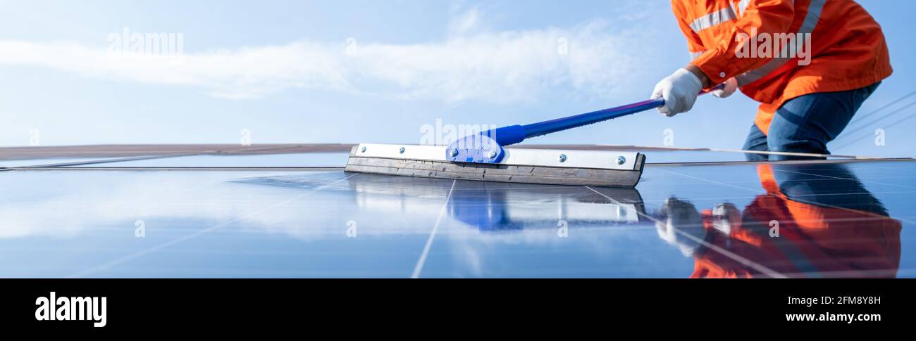 Selective focus mop of technician or worker operating use a mop ...