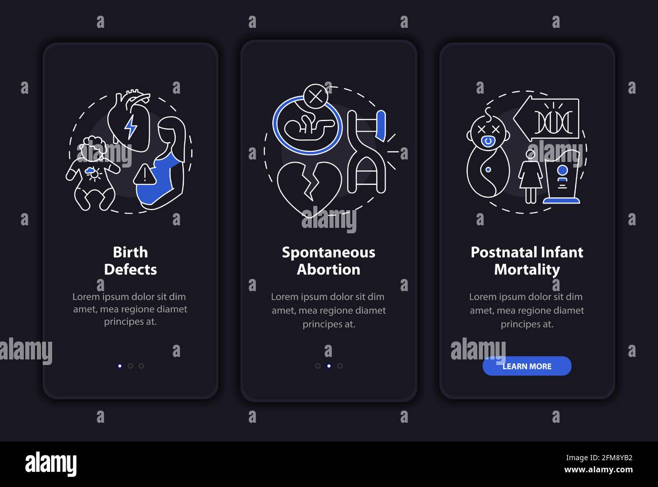 Genetic defects results onboarding mobile app page screen with concepts ...