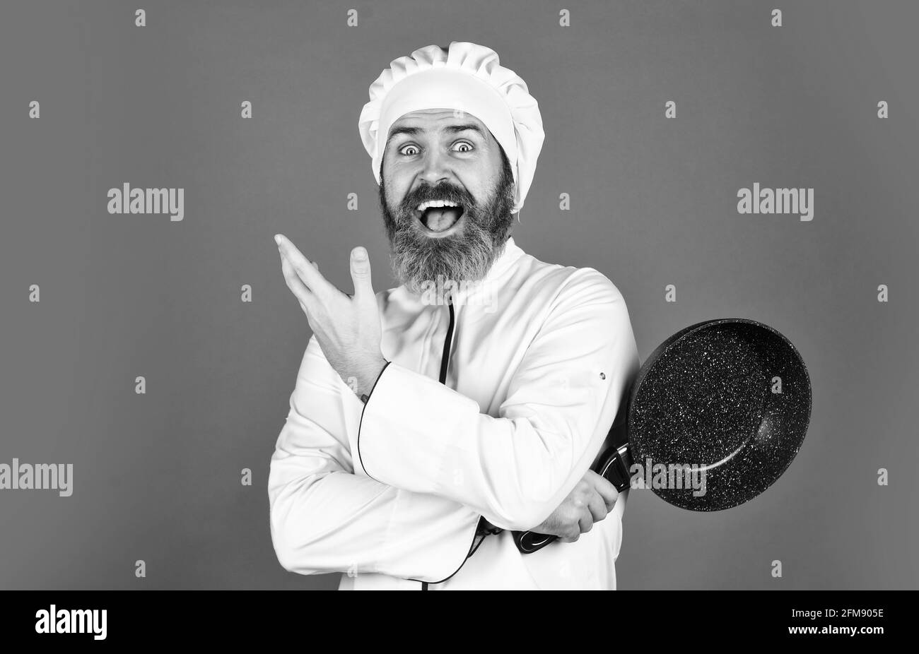 Bearded cook uniform Man hold cooking pan. Cooking like pro. Easy cheap ... Bearded cook uniform Man hold cooking pan. Cooking like pro. Easy cheap ...