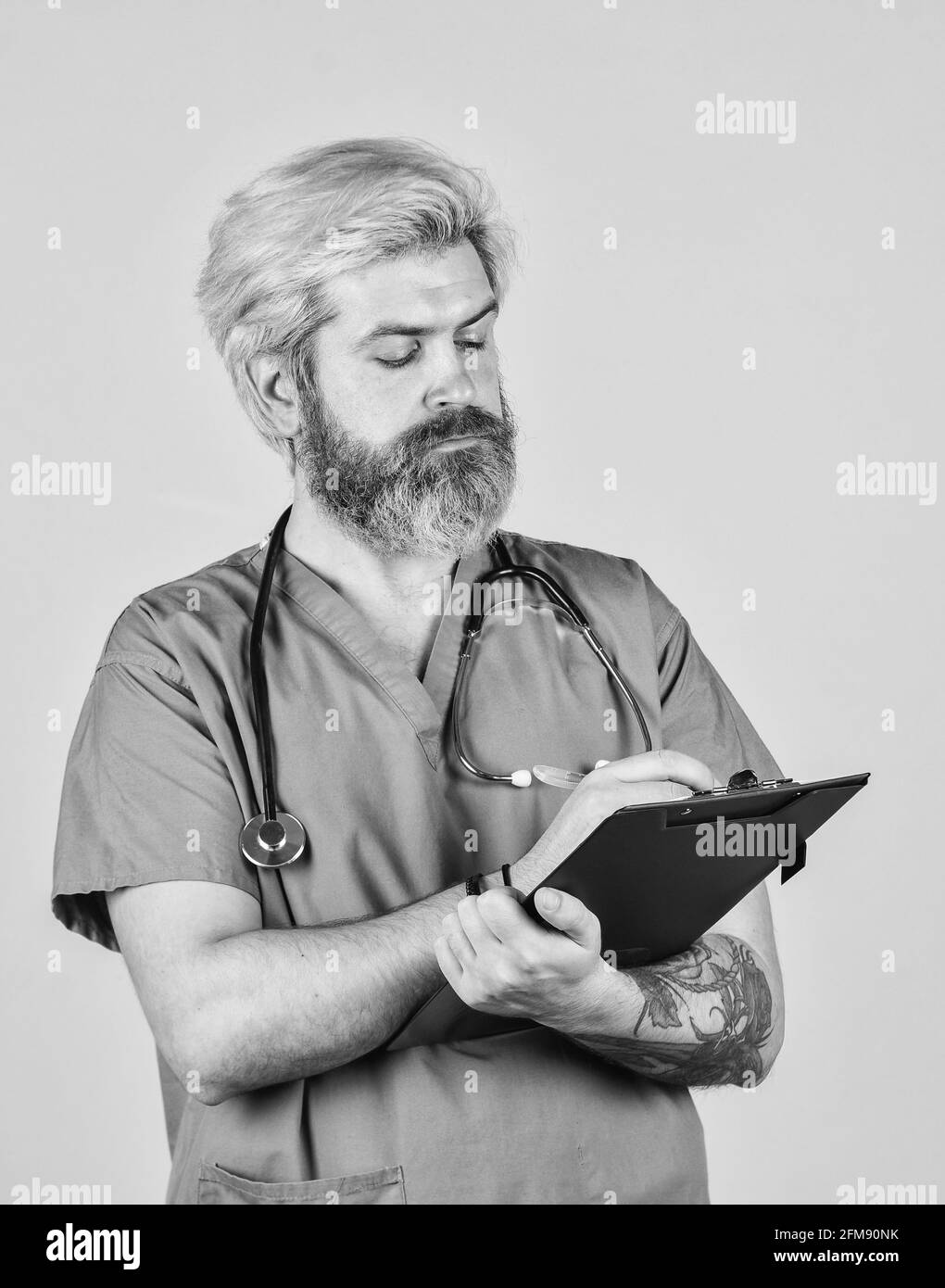 medical history and prescription. Professional doctor holding folder ...