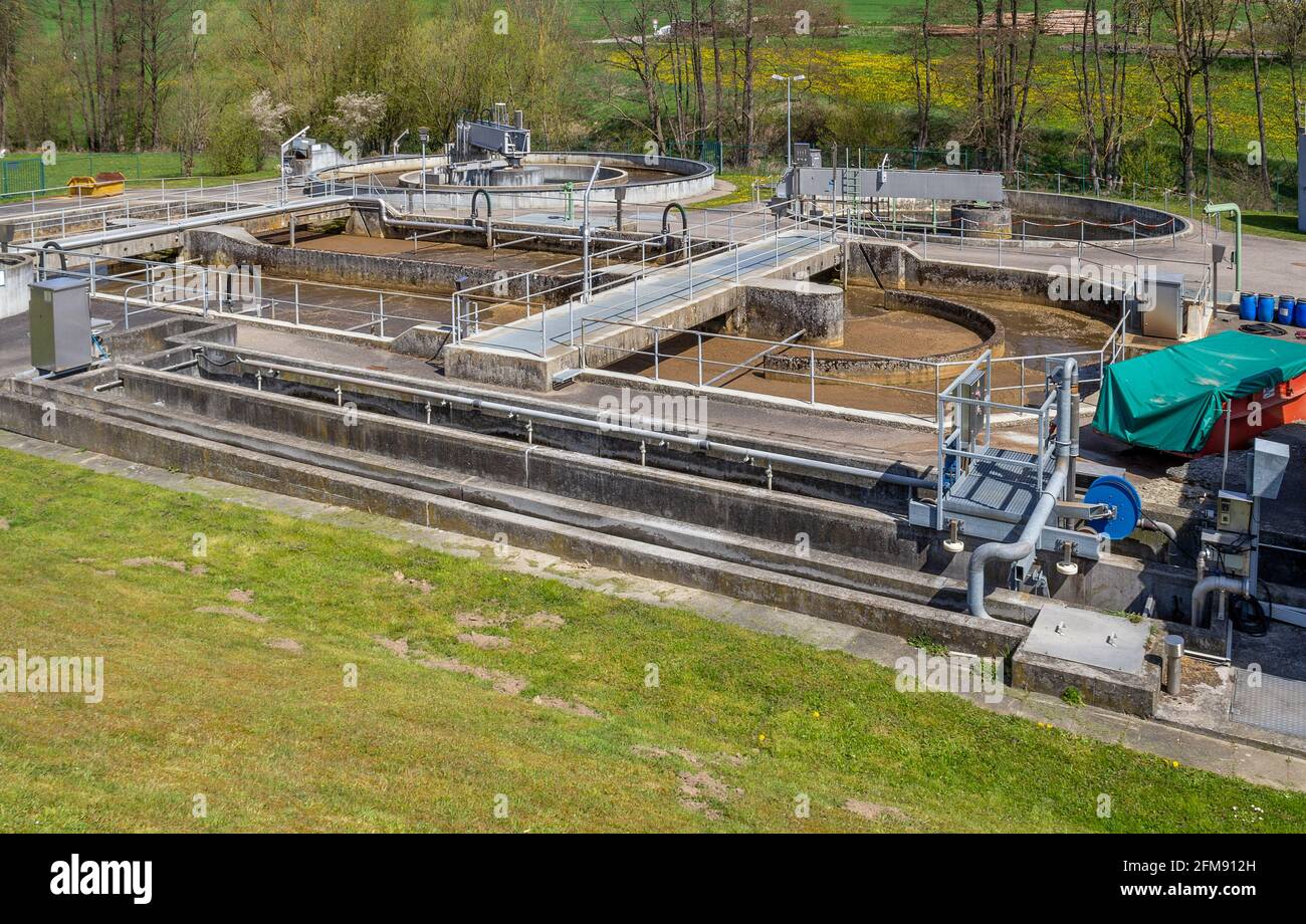 Small sewage treatment plant in Southern Germany at early spring time ...